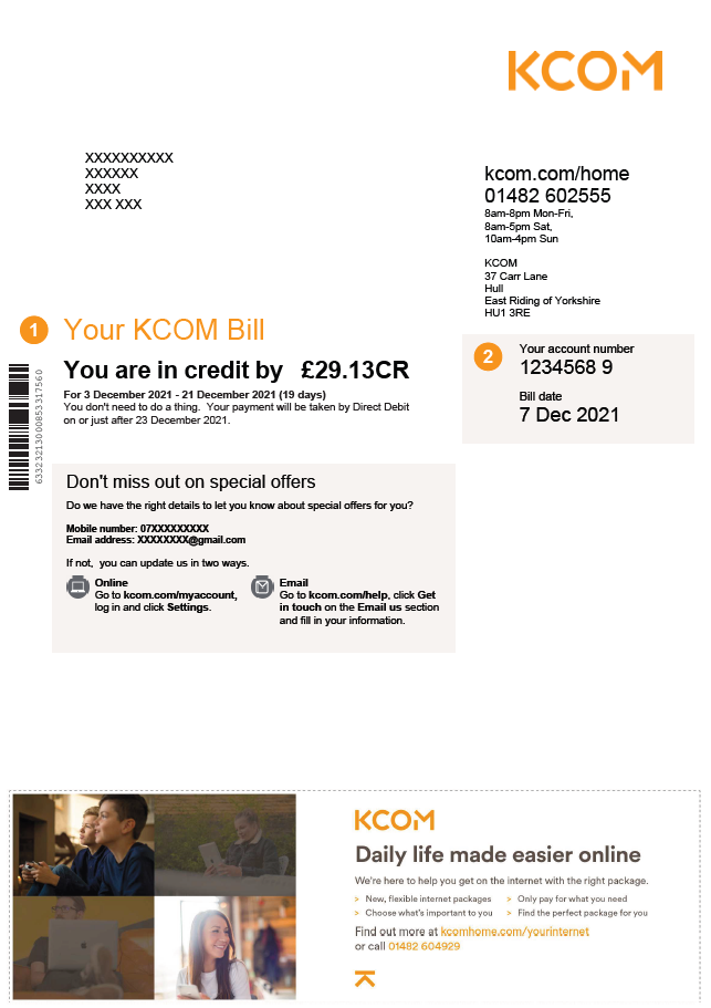 Explained - Your Final Bill | KCOM Lightstream Real Fibre Broadband